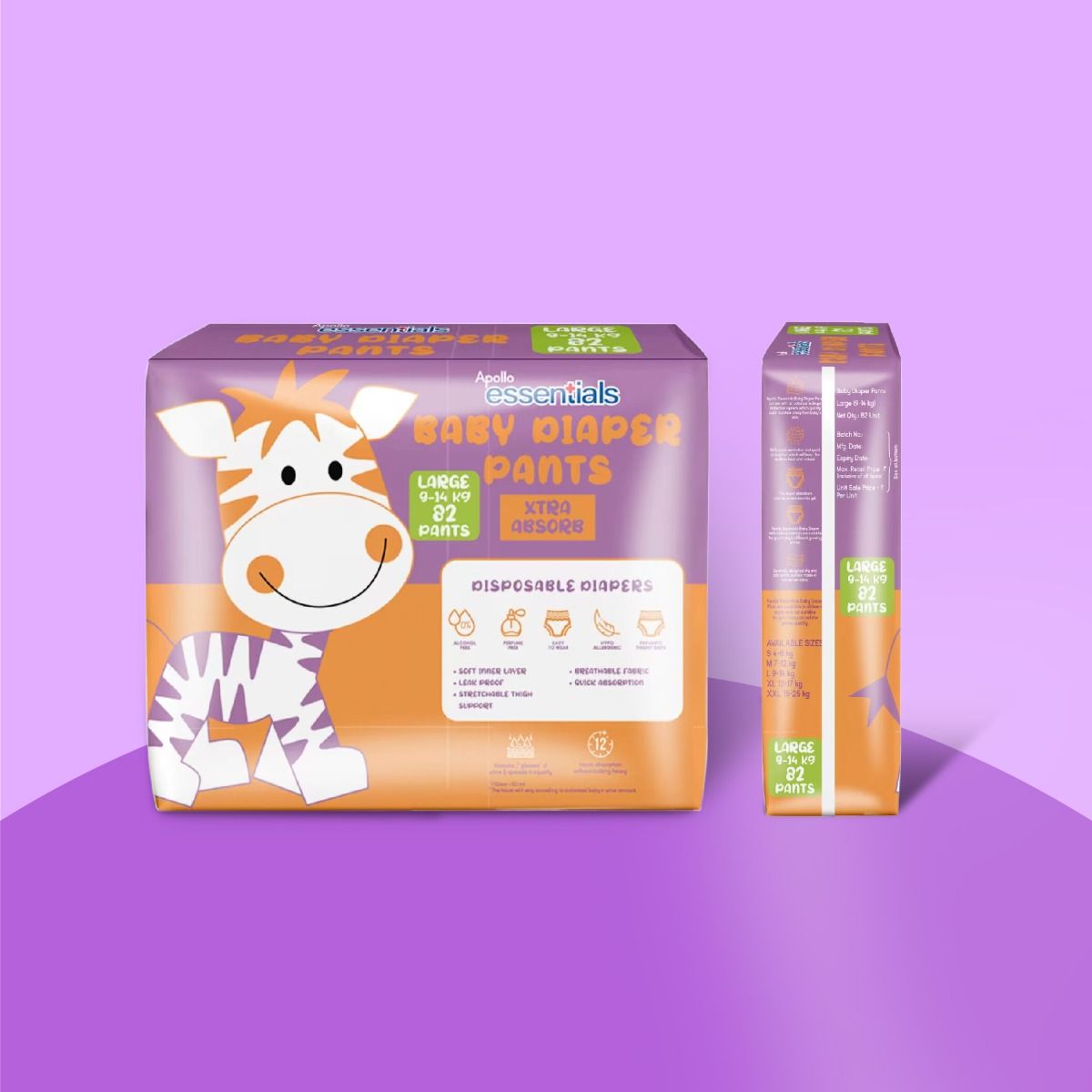 Apollo Essentials Extra Absorb Baby Diaper Pants Large, 82 Count Price ...