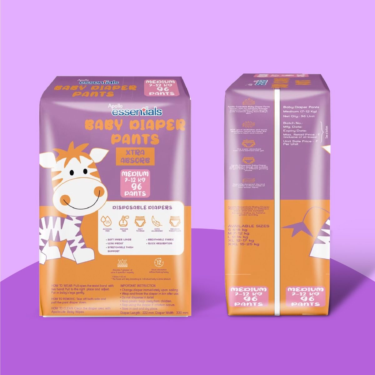 Apollo Essentials Extra Absorb Baby Diaper Pants Medium, 96 Count Price ...