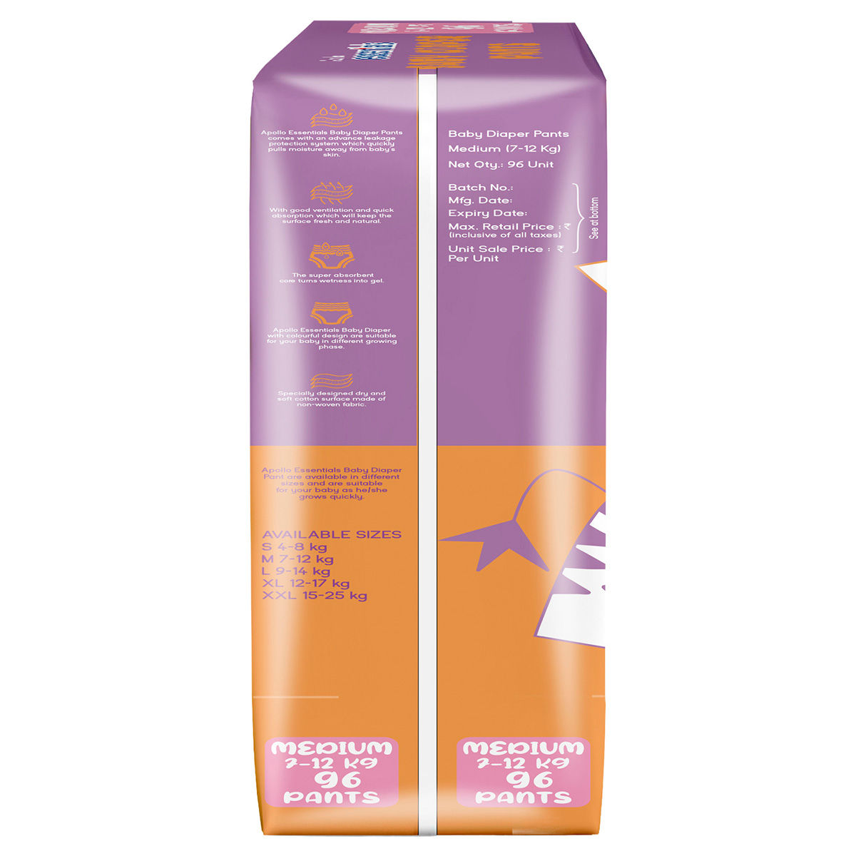 Buy Apollo Essentials Xtra Absorb Baby Diaper Pants Medium, 96 Count ...