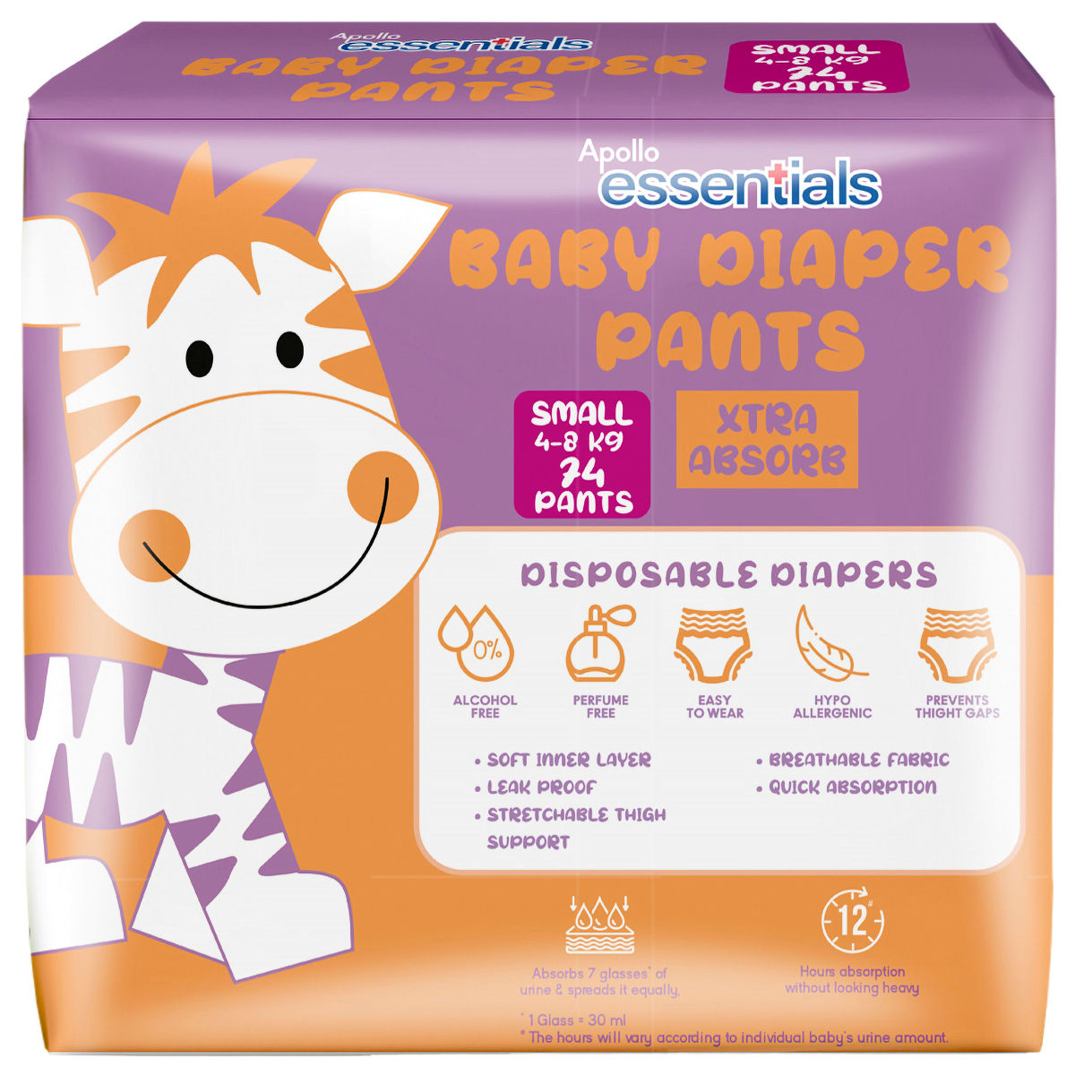 Buy Apollo Essentials Xtra Absorb Baby Diaper Pants Small, 74 Count ...
