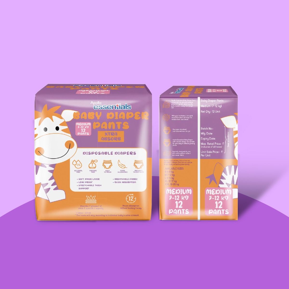 Apollo Essentials Extra Absorb Baby Diaper Pants Medium, 12 Count Price ...