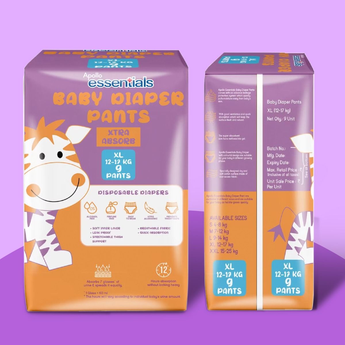 Apollo Essentials Extra Absorb Baby Diaper Pants XL, 9 Count Price ...