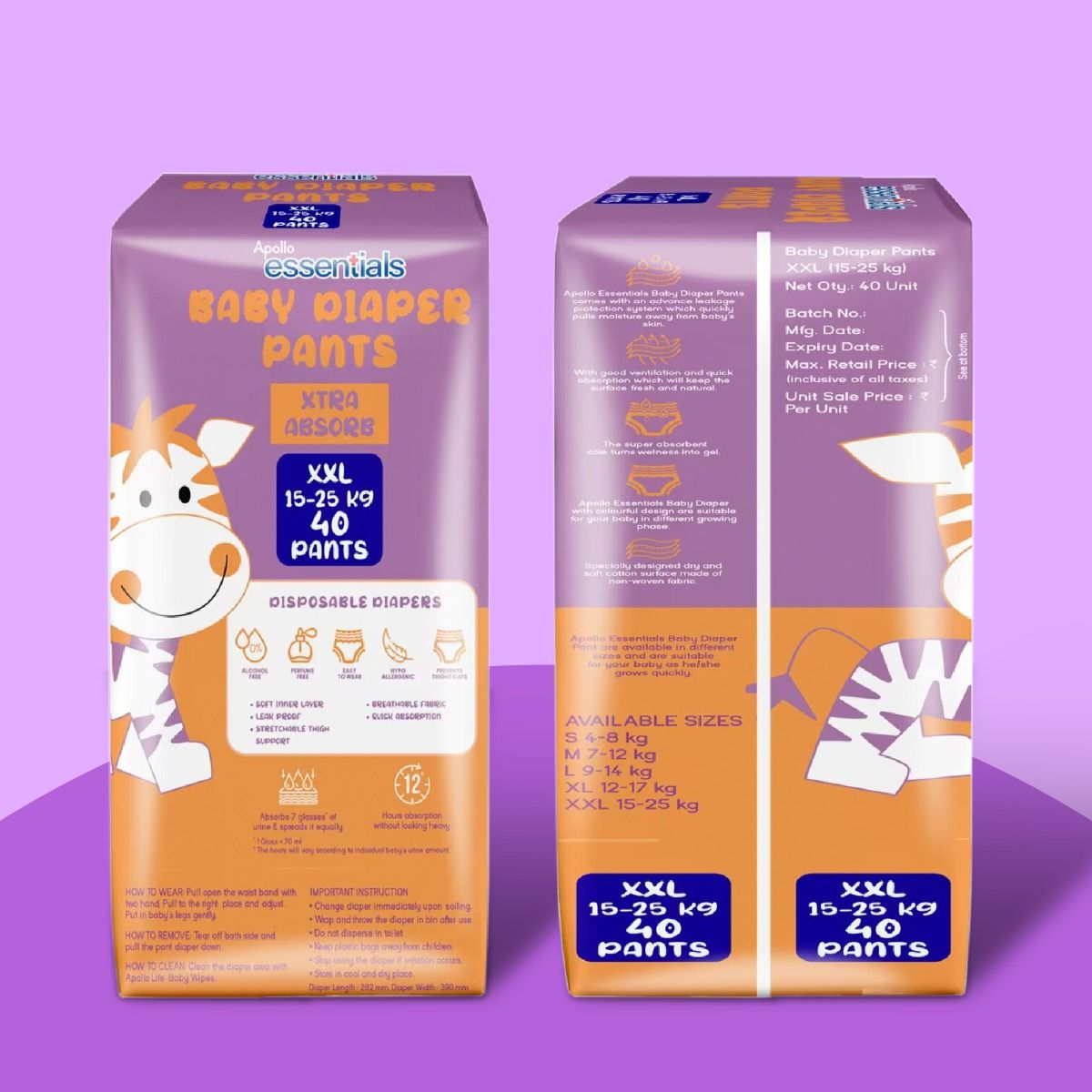 Apollo Essentials Extra Absorb Baby Diaper Pants XXL, 40 Count Price ...