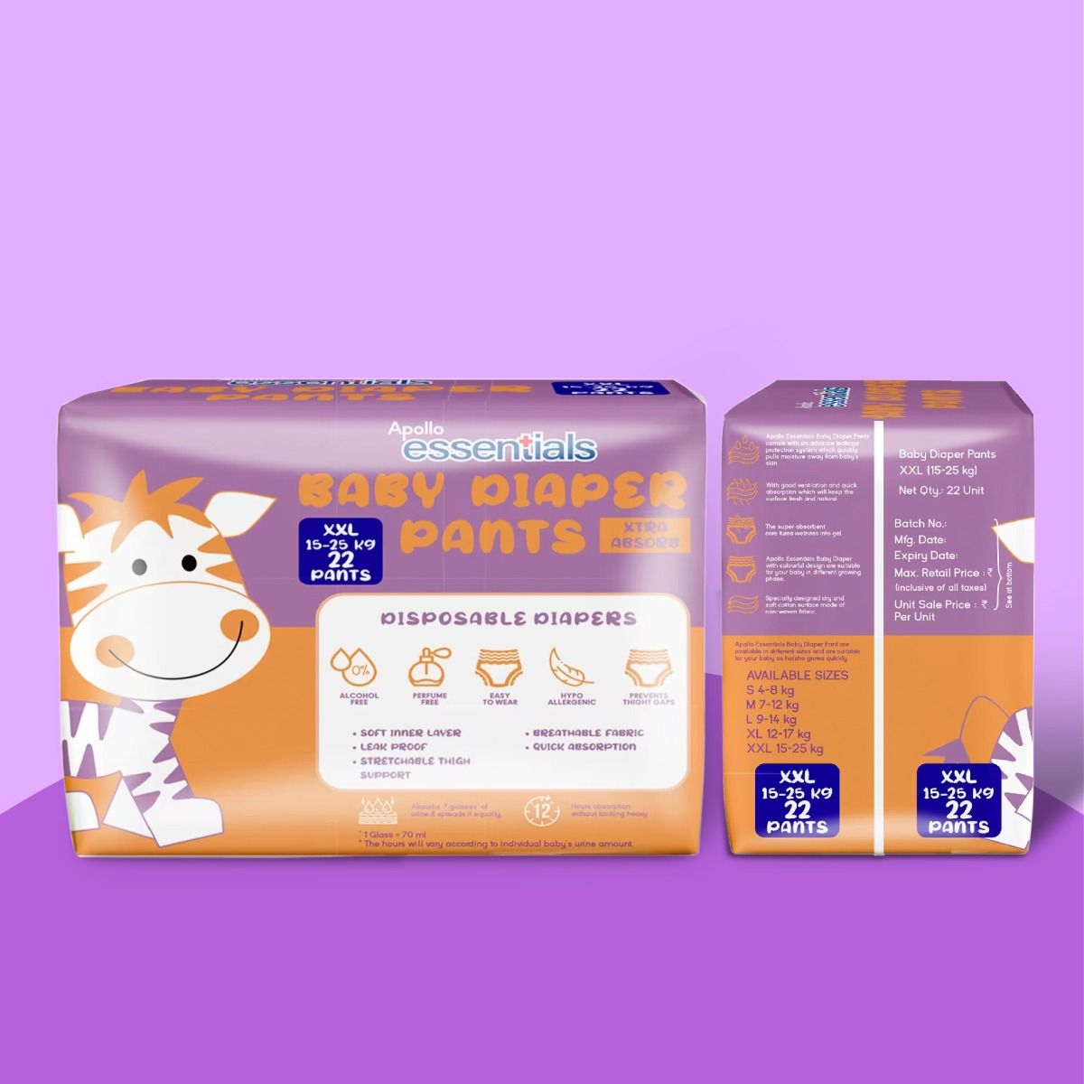 Apollo Essentials Extra Absorb Baby Diaper Pants XXL, 22 Count Price ...