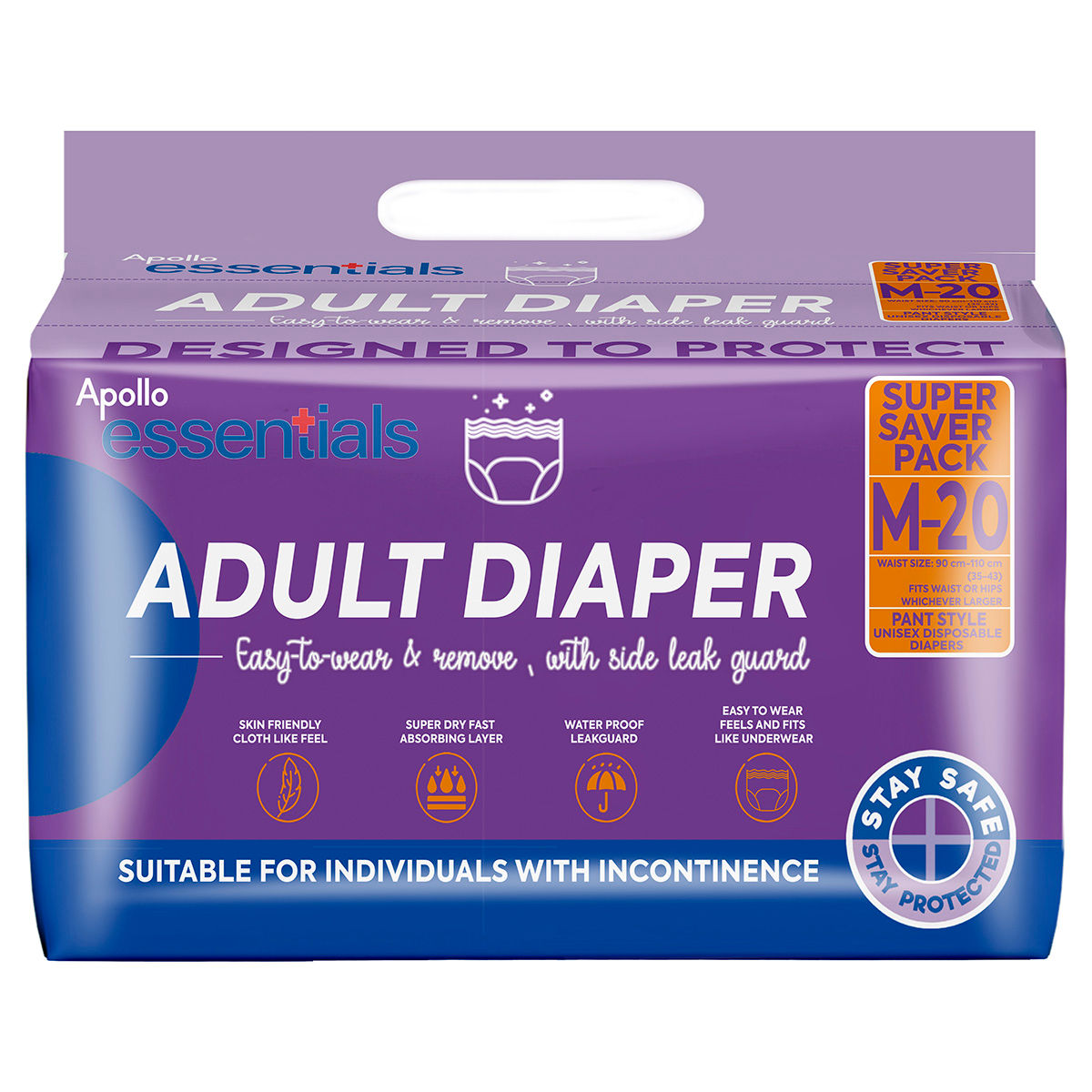 Buy Apollo Essentials Adult Diaper Pant Unisex Medium, 20 Count | 19 ...