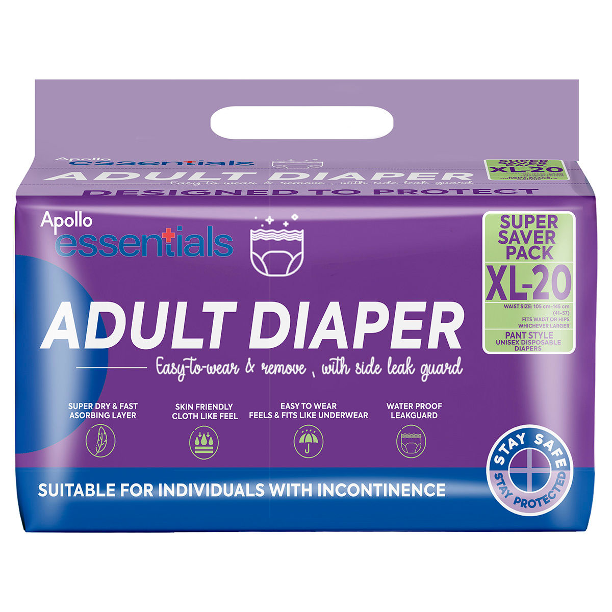 Buy Apollo Essentials Adult Diaper Pant Style Unisex XL 20 Count 19 Minutes Delivery Apollo Pharmacy