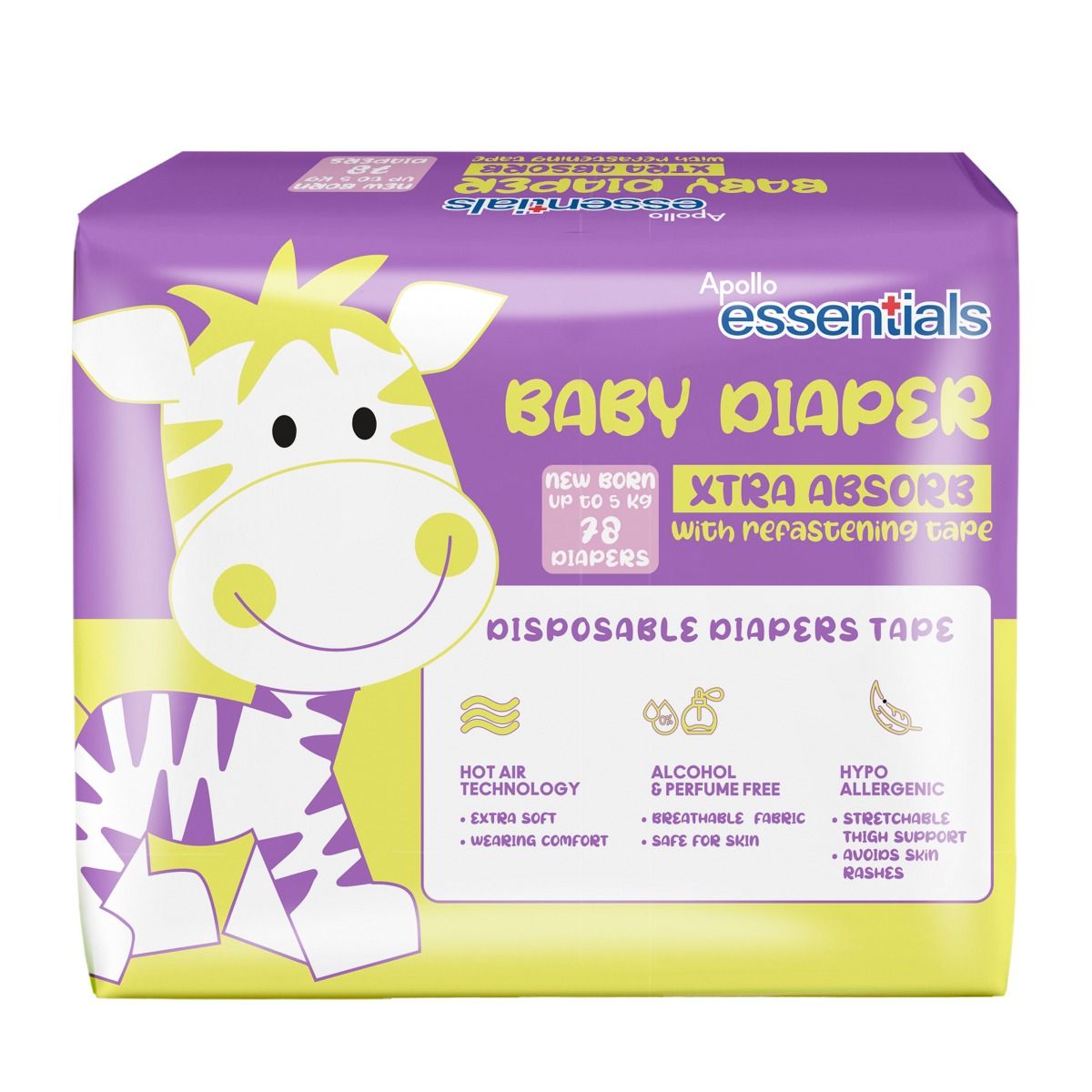 Buy Apollo Essentials Xtra Absorb Baby Diapers New Born, 78 Count | 19 ...