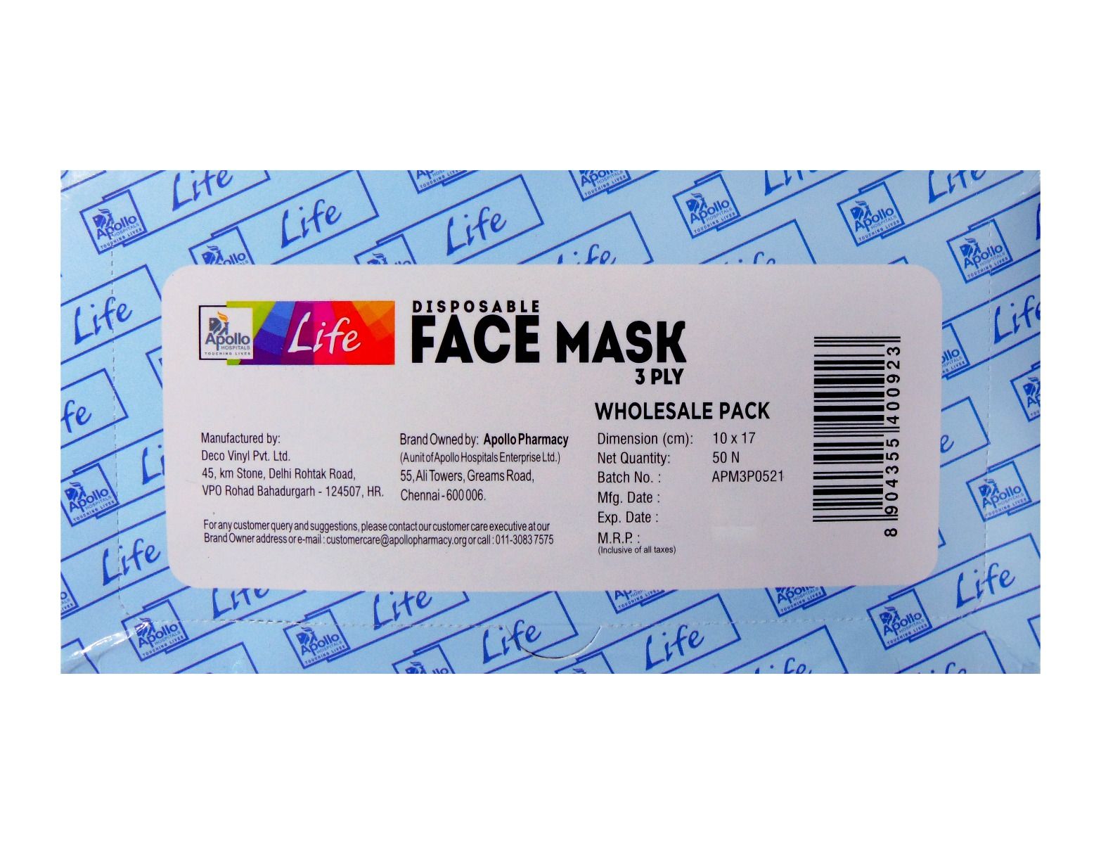 Apollo Life 3 Ply Disposable Face Mask, 50 Count Price, Uses, Side ...