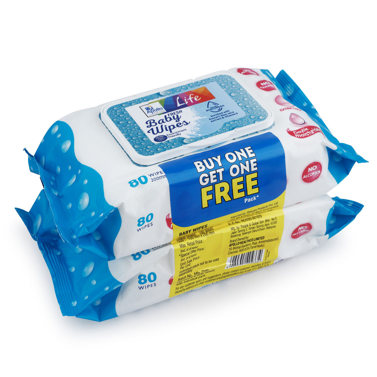 Apollo Life Fresh Baby Wipes, 160 Count (2x80 Wipes) Price, Uses, Side ...