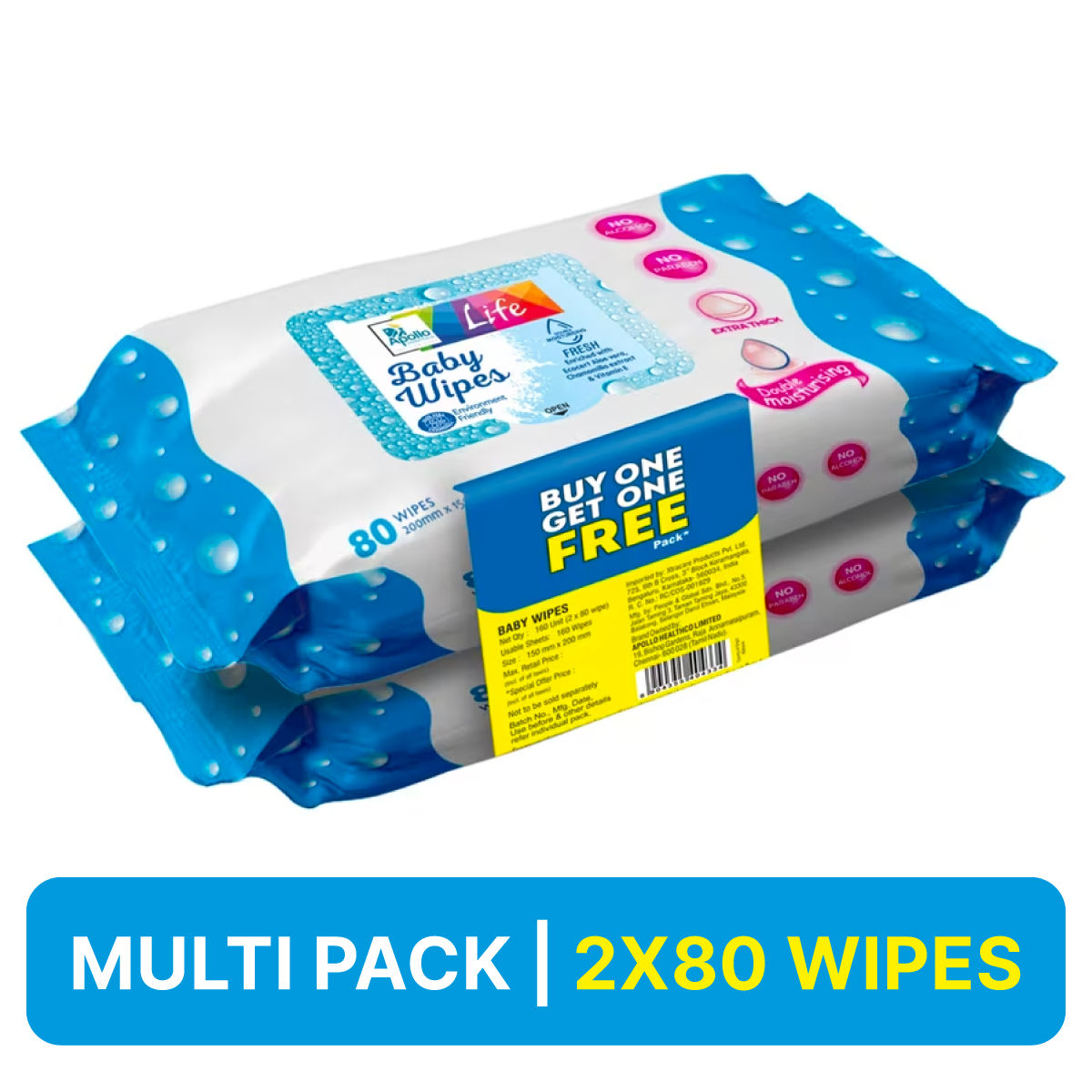 Apollo Life Fresh Baby Wipes, 160 Count (2 x 80 Wipes) Price, Uses ...