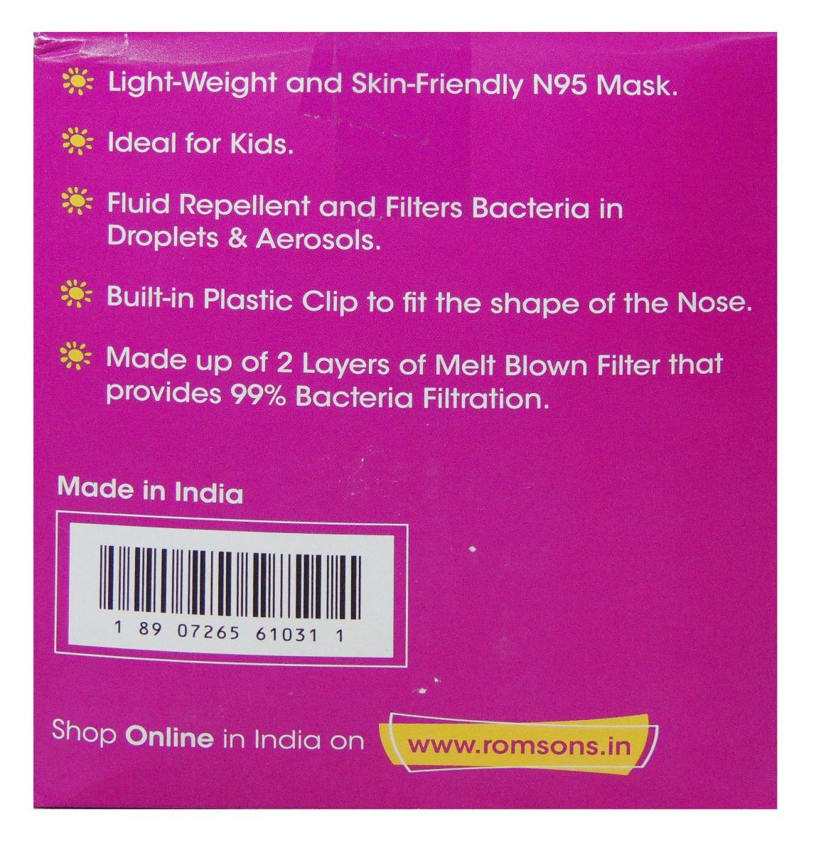 Romsons N95 Respirator Kare 6 Layer Child Mask, 3 Count Price, Uses ...