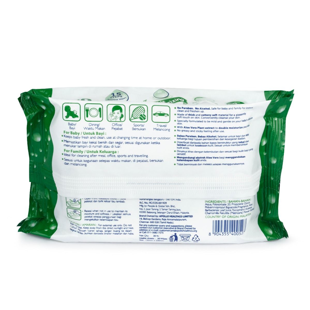 Buy Apollo Life Premium Citrus Refreshing Wet Wipes, 60 (2x30) Count ...