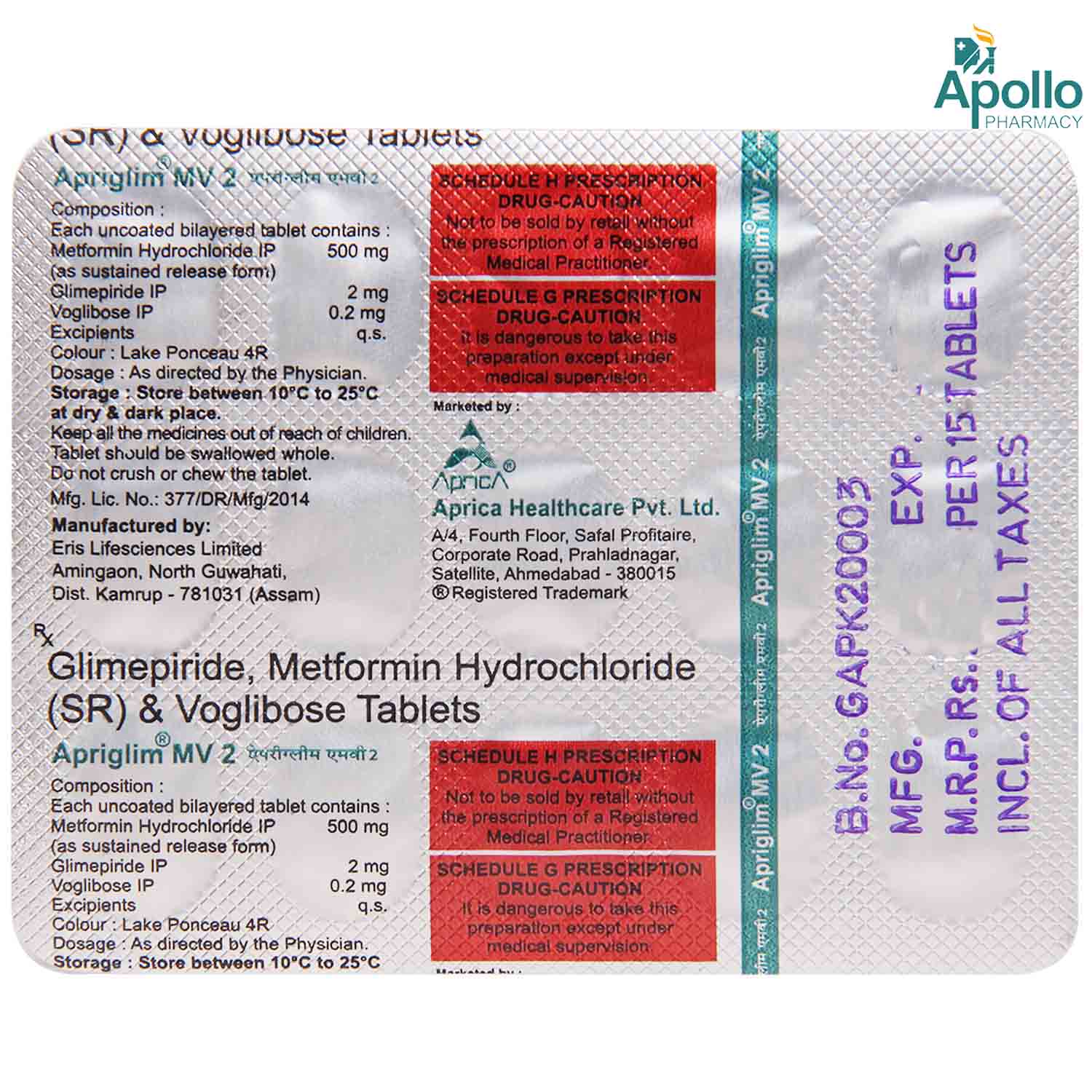Apriglim-MV 2 Tablet 15's Price, Uses, Side Effects, Composition ...