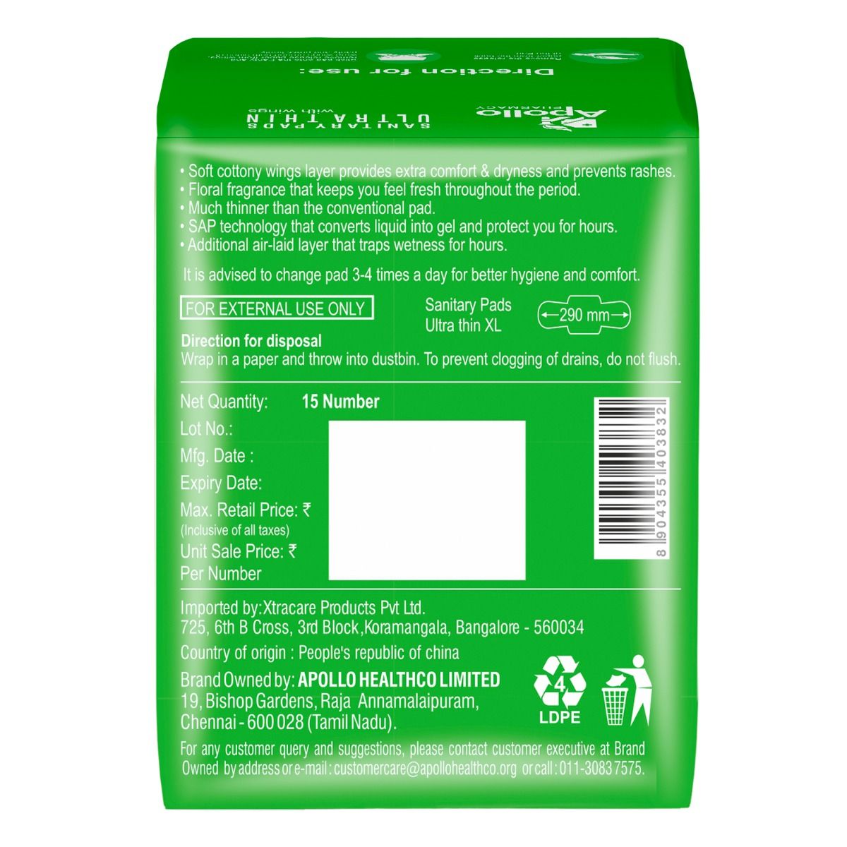 Apollo Pharmacy Ultrathin Sanitary Pads with Wings, 15 Count Price ...