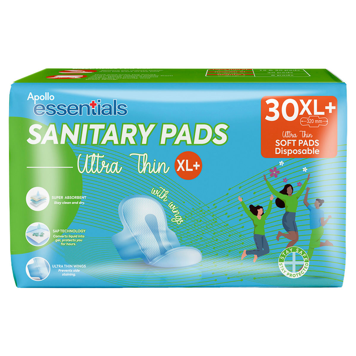 Buy Apollo Pharmacy Ultrathin Sanitary Pads XL+ with Wings, 30 Count ...