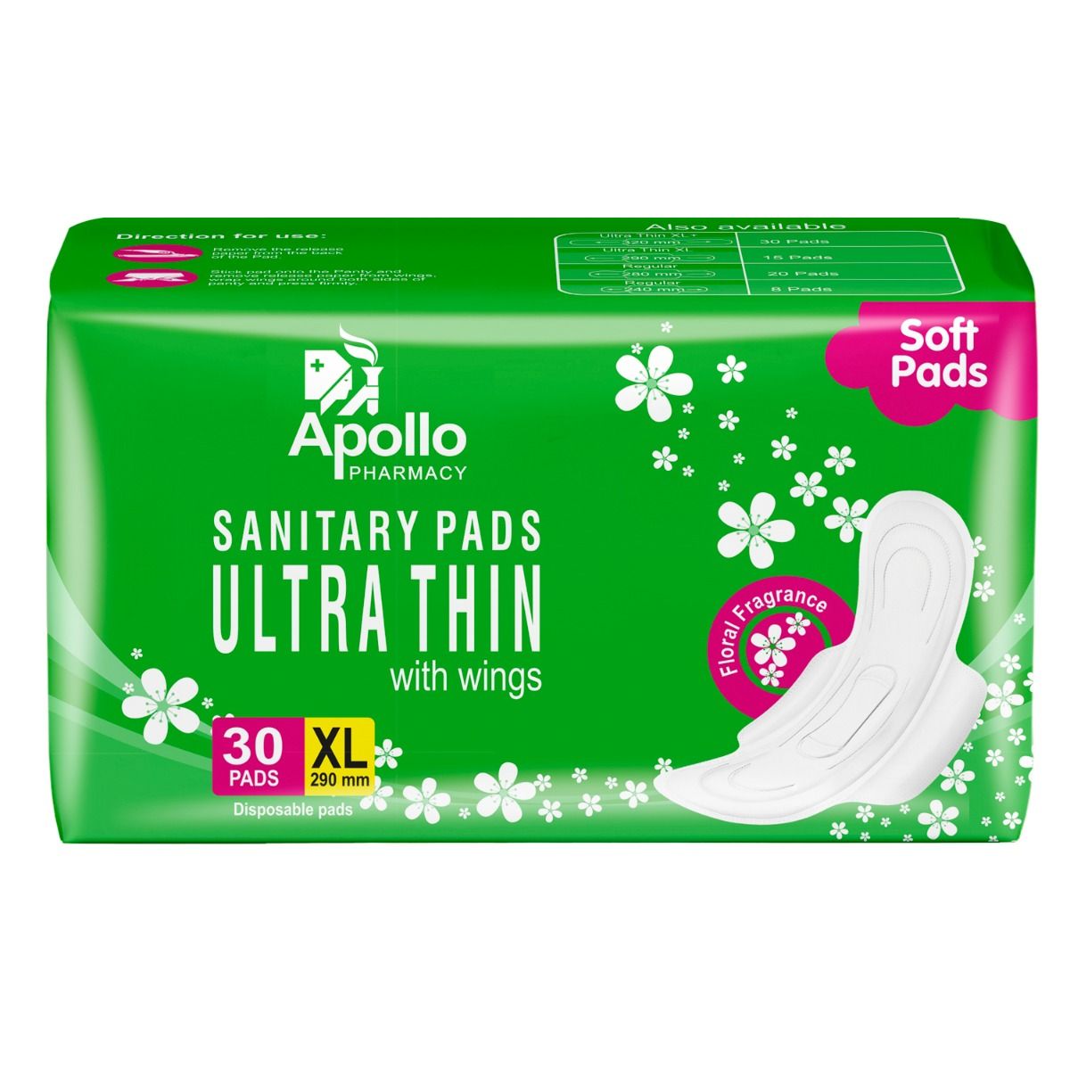 Apollo Pharmacy Ultrathin Sanitary Pads XL with Wings, 30 Count Price ...