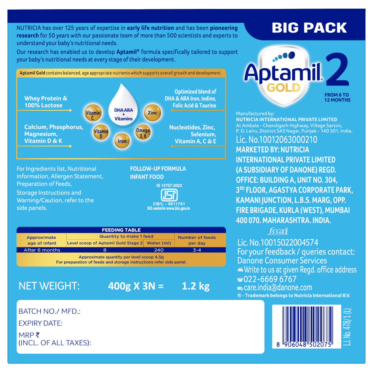 Buy Aptamil Gold Follow-Up Formula Stage 2 Powder, 1.2 kg | 19 Minutes ...