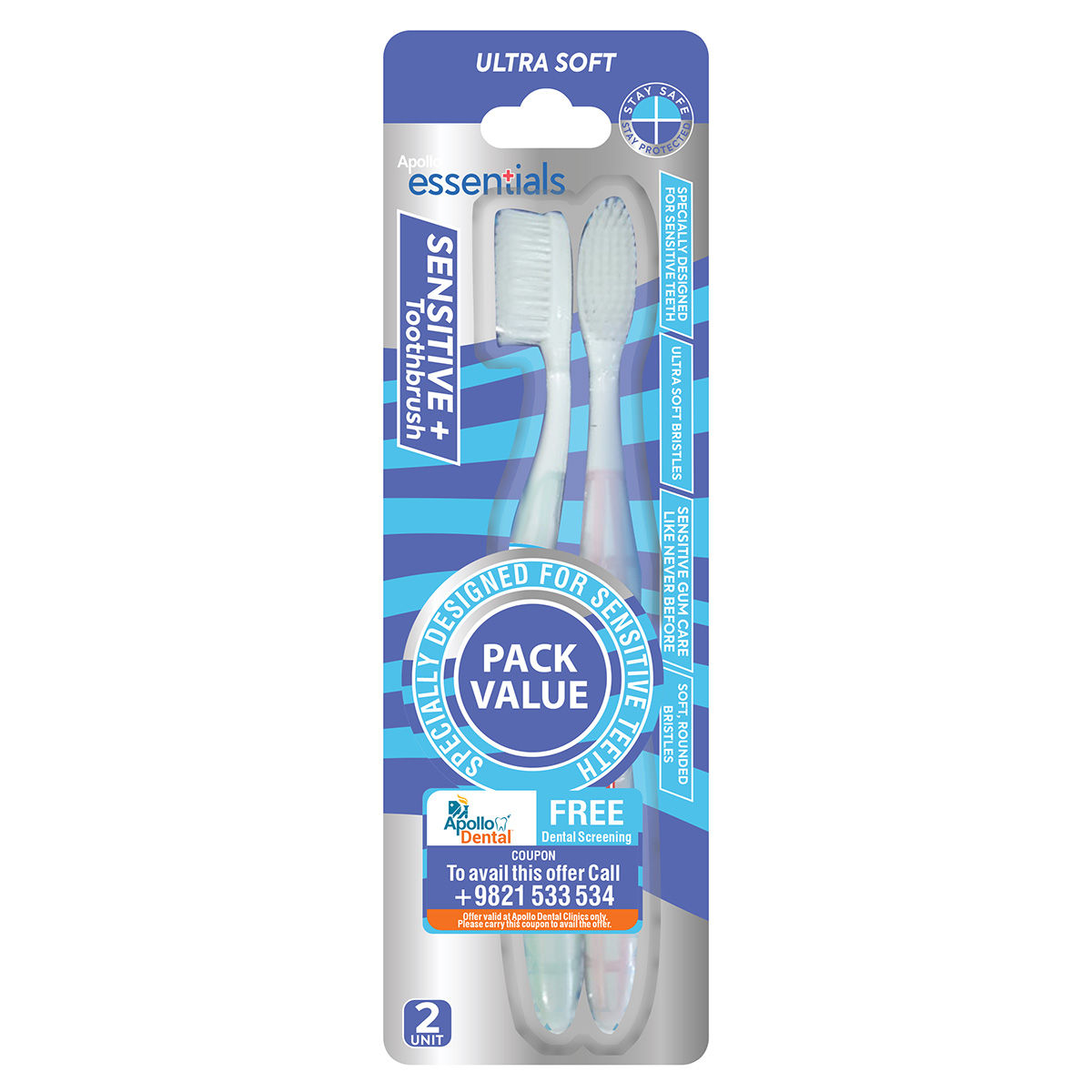 Buy Apollo Pharmacy Value Pack Sensitive Plus Toothbrush, 2 Count | 19 ...