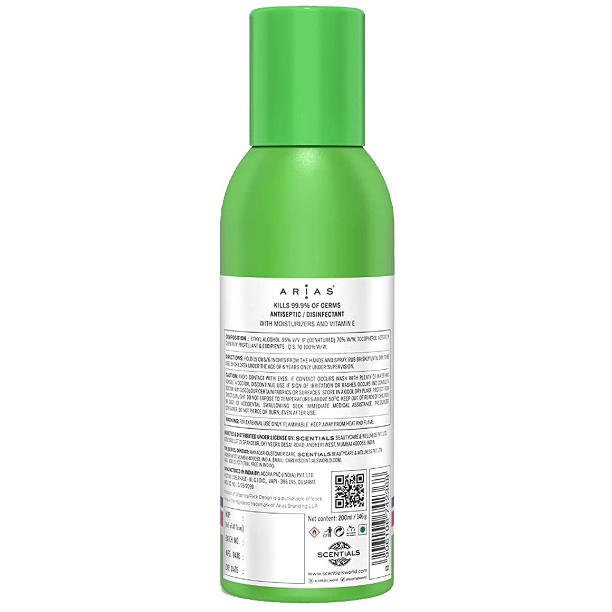 Arias Instant Advanced Sanitizer Spray, 300 ml Price, Uses, Side ...
