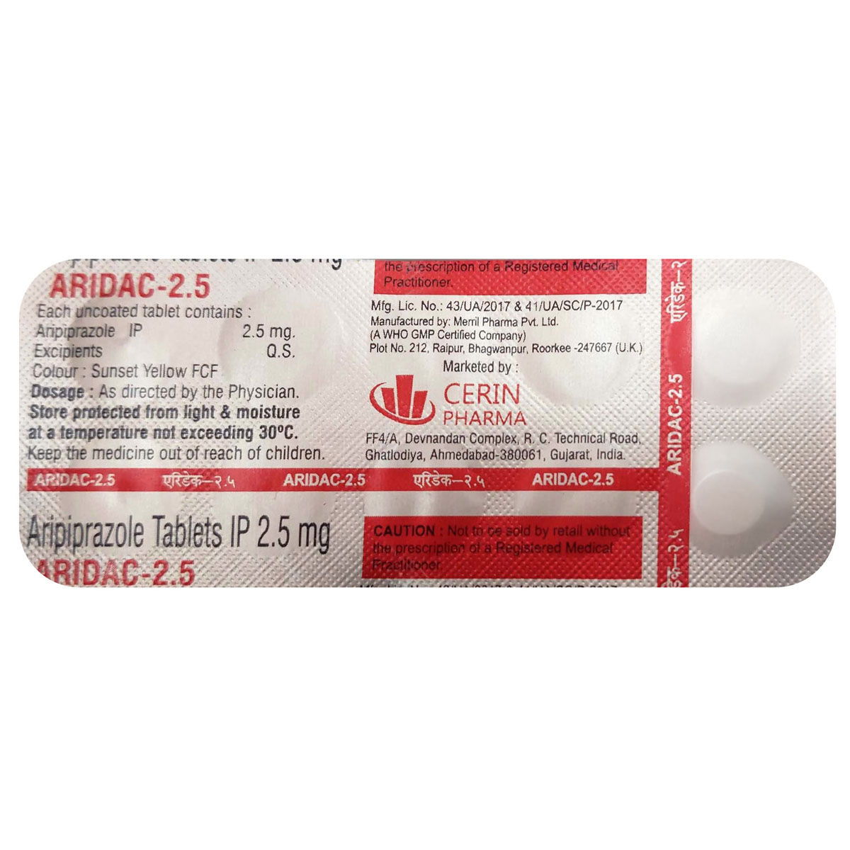 Aridac-2.5 Tablet 10's | Uses, Side Effects, Price | Apollo Pharmacy