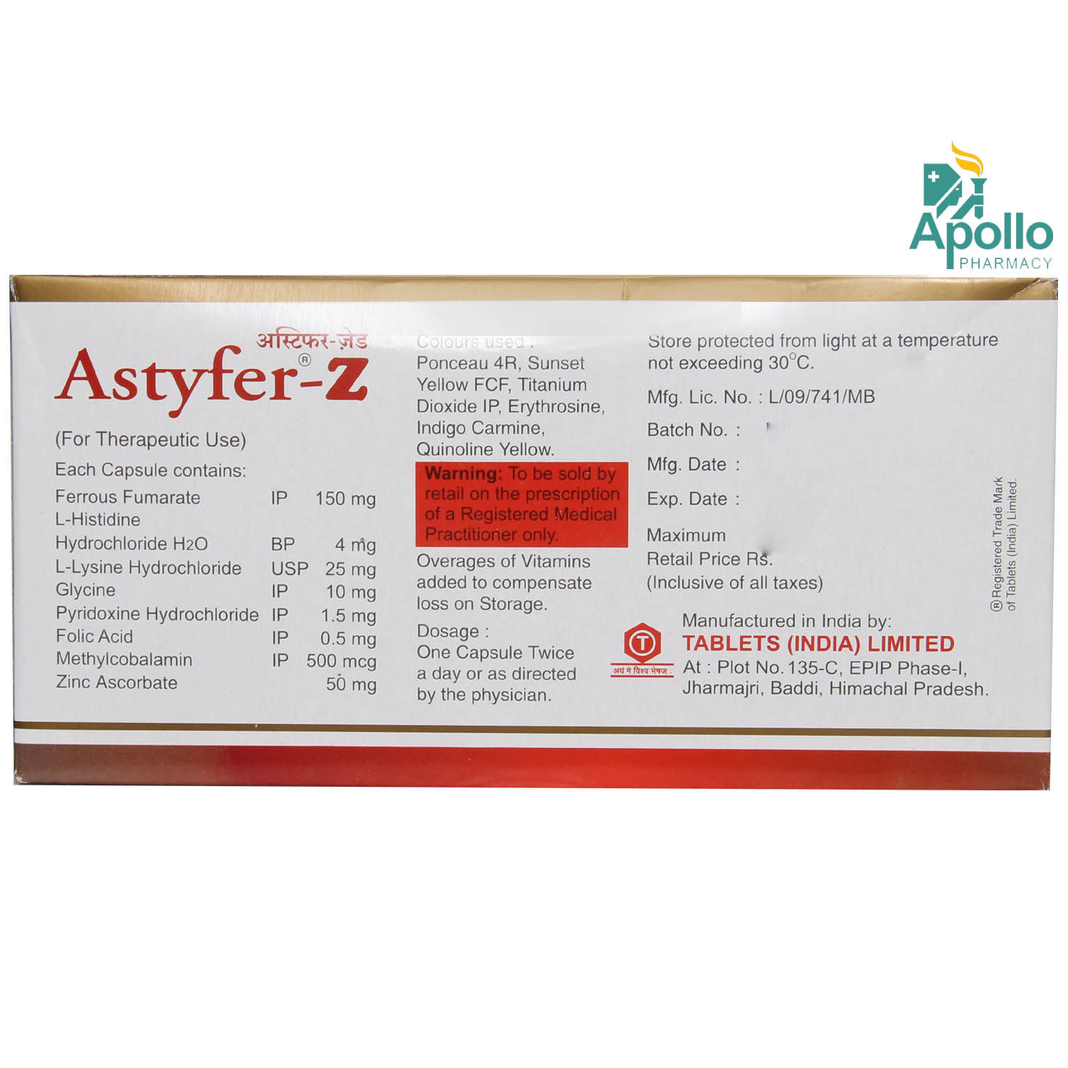 Astyfer-Z Capsule 30's Price, Uses, Side Effects, Composition - Apollo ...