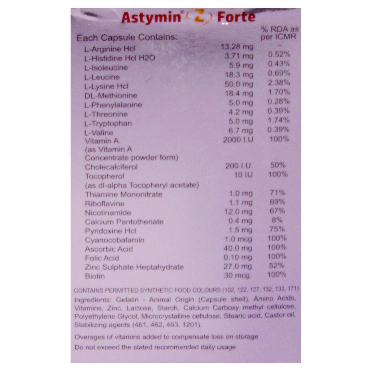 Astymin Z Forte Capsule 2 x 15's Price, Uses, Side Effects, Composition ...