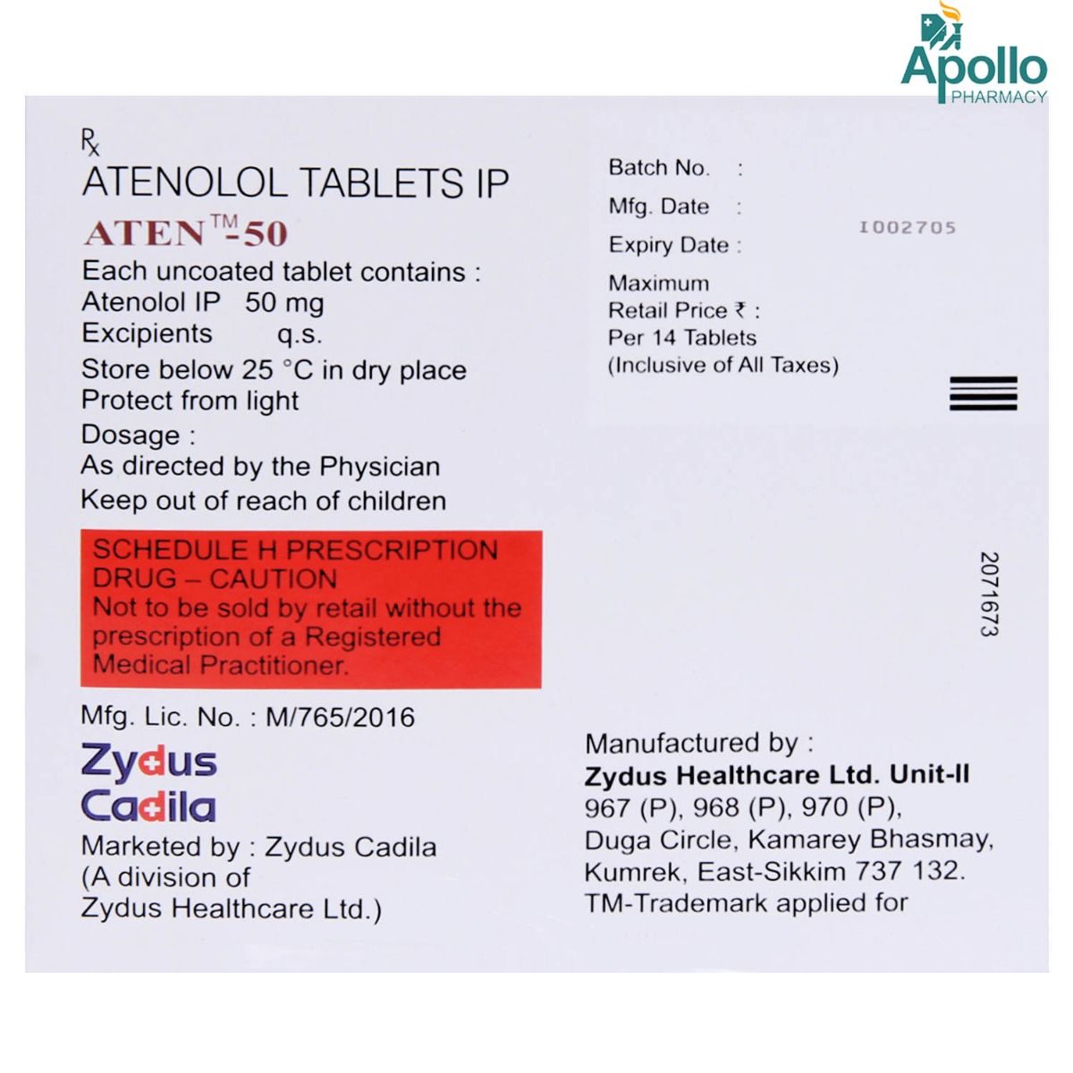 Aten-50 Tablet | Uses, Side Effects, Price | Apollo Pharmacy