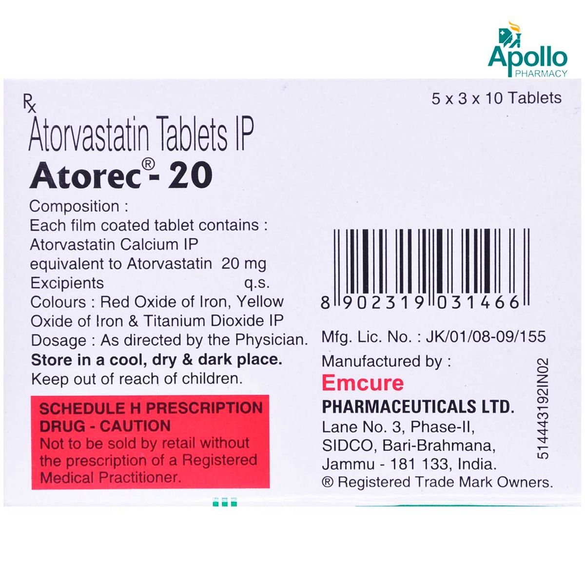 Atorec-20 Tablet 10's Price, Uses, Side Effects, Composition - Apollo ...