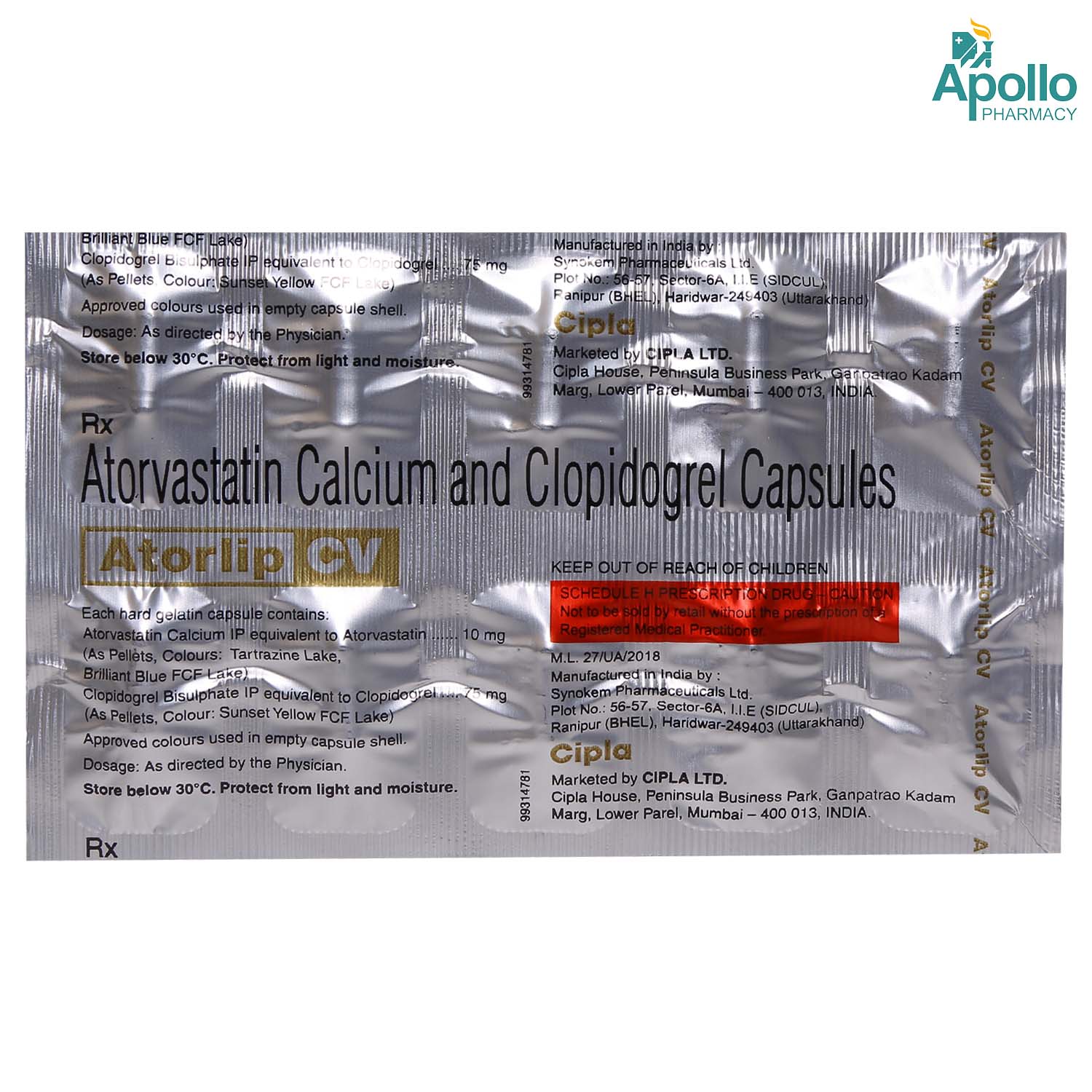Atorlip CV Capsule 10's Price, Uses, Side Effects, Composition - Apollo ...