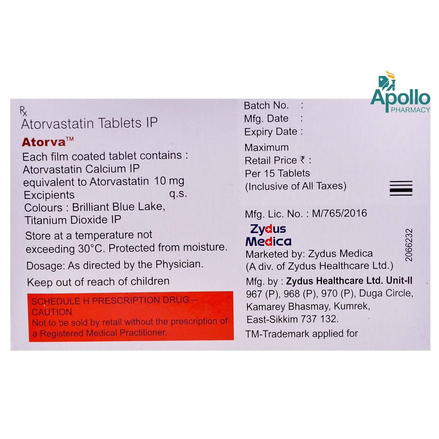 Atorva Tablet 15's Price, Uses, Side Effects, Composition - Apollo Pharmacy