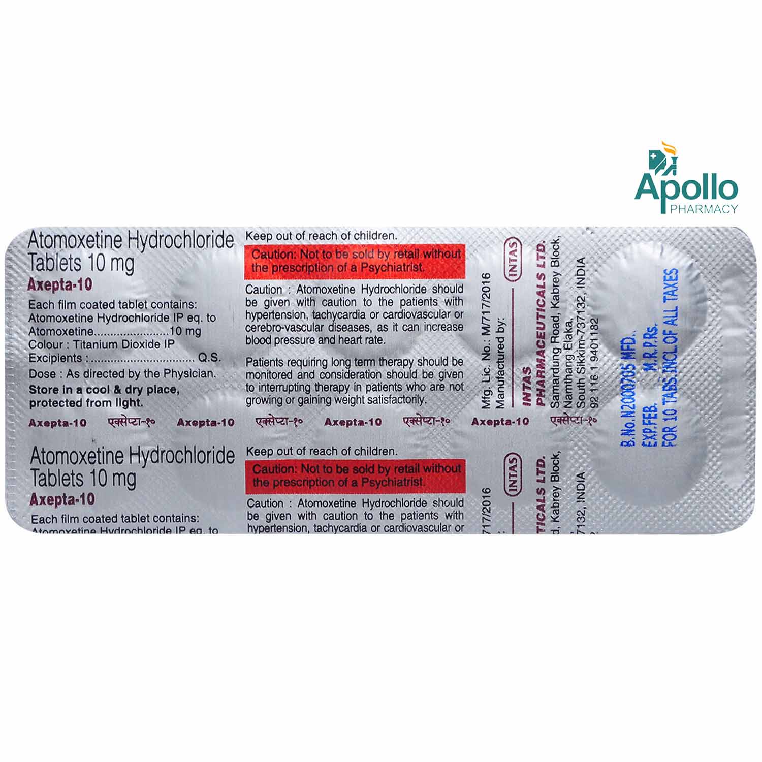 Axepta 10 Tablet 10's Price, Uses, Side Effects, Composition - Apollo ...