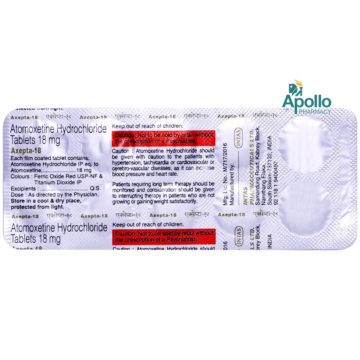 Axepta 18 Tablet 10's Price, Uses, Side Effects, Composition - Apollo ...