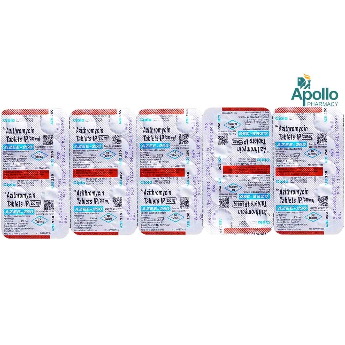 Azee-250 Tablet | Uses, Side Effects, Price | Apollo Pharmacy