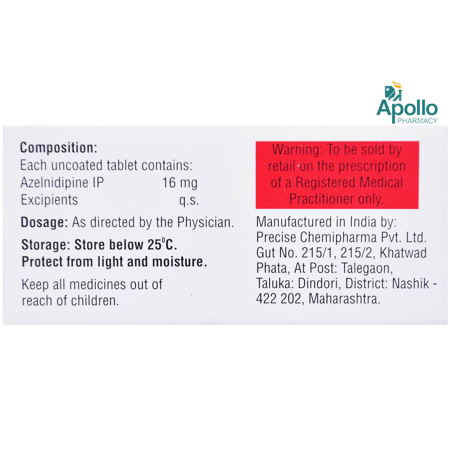 Azeldip 16 Tablet 10's Price, Uses, Side Effects, Composition - Apollo ...
