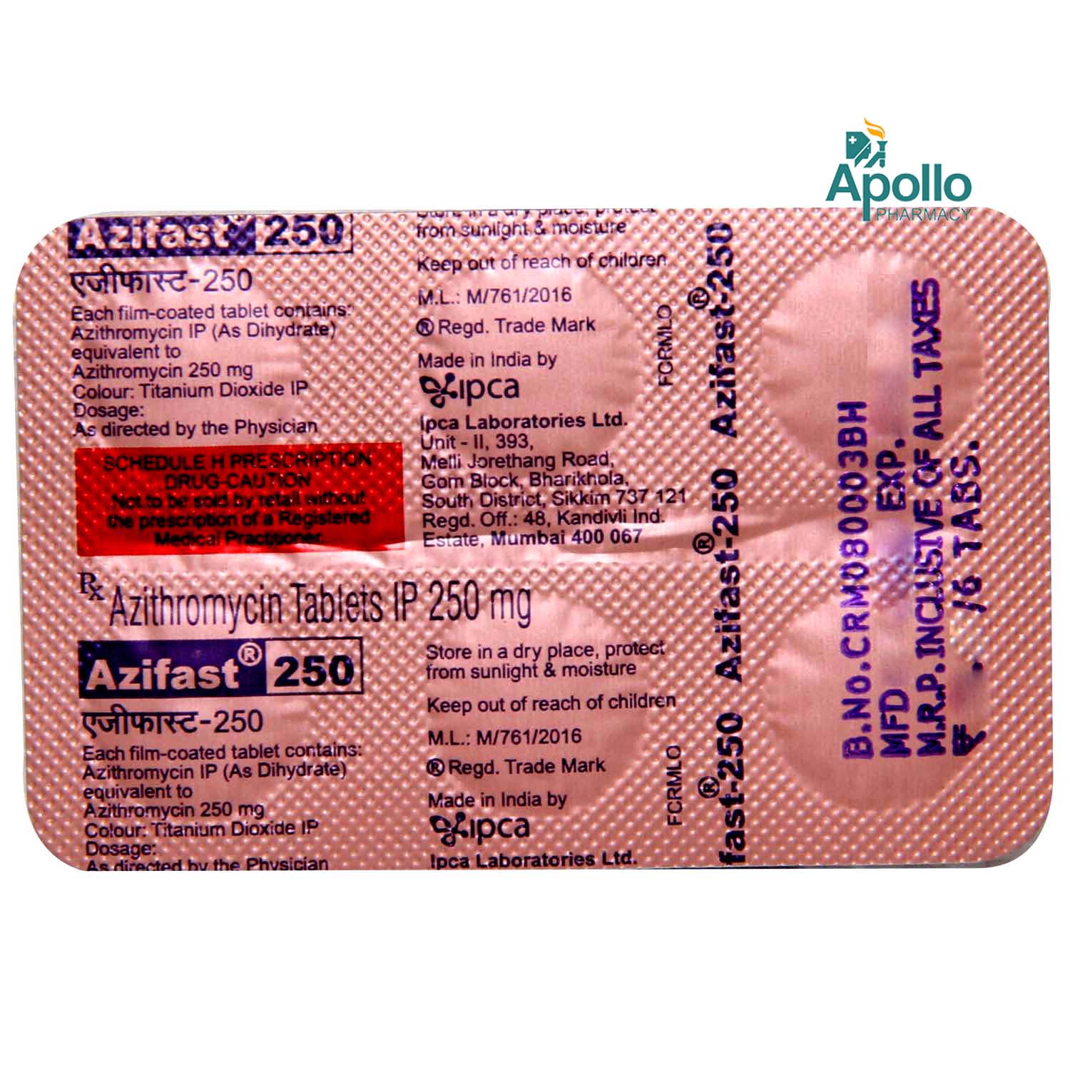 Azifast 250 Tablet 6's Price, Uses, Side Effects, Composition - Apollo ...