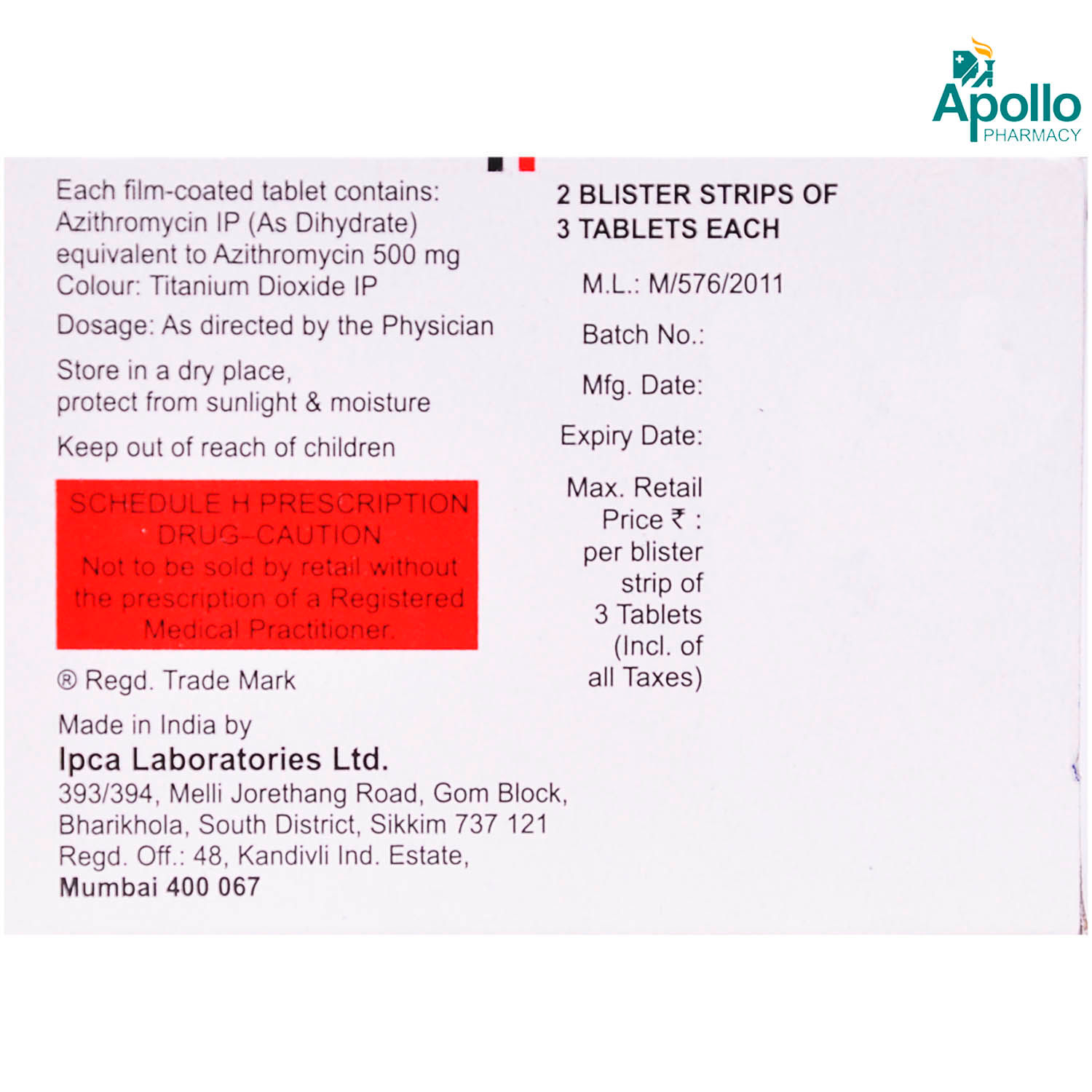 Azifast 500 Tablet 3's Price, Uses, Side Effects, Composition - Apollo ...
