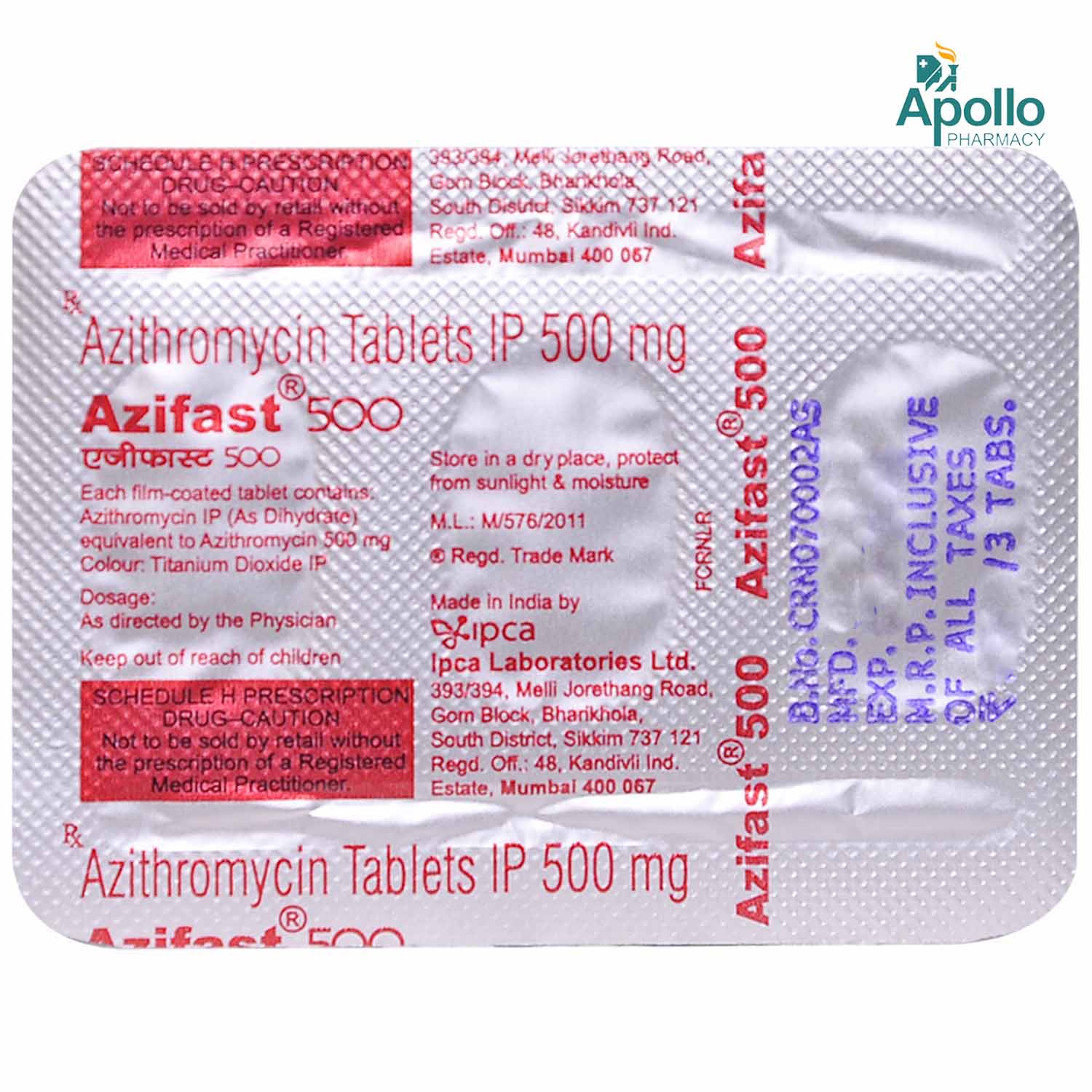 Azifast 500 Tablet | Uses, Side Effects, Price | Apollo Pharmacy