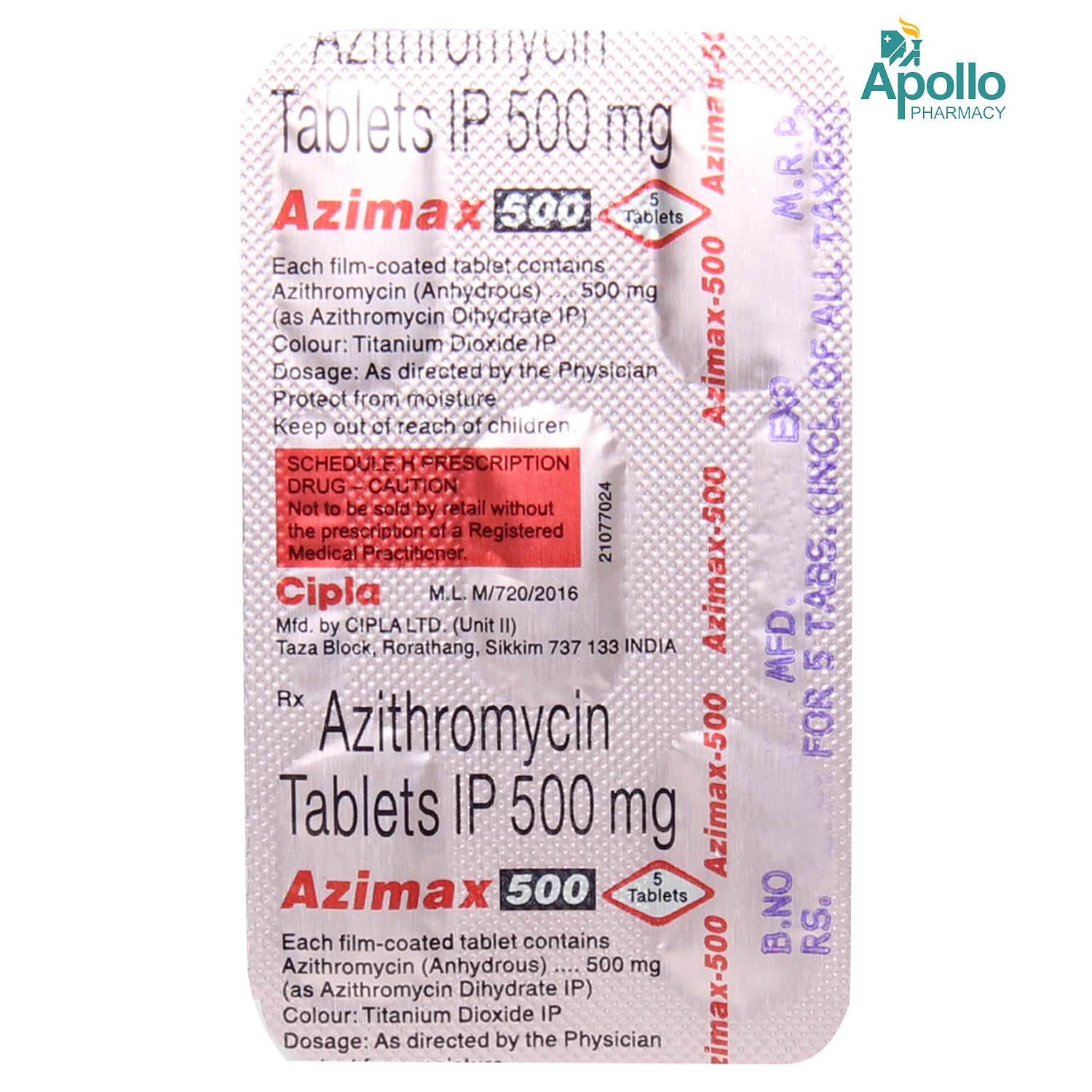 Azimax 500 Tablet 5's Price, Uses, Side Effects, Composition - Apollo ...