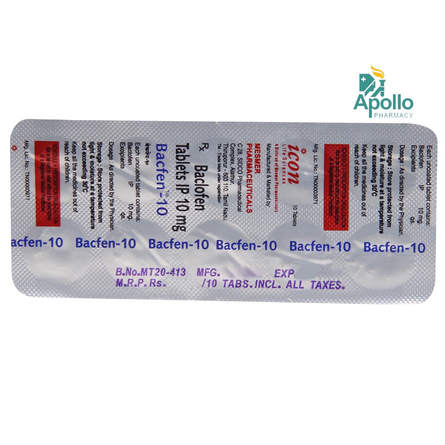 Bacfen-10 Tablet 10's Price, Uses, Side Effects, Composition - Apollo ...