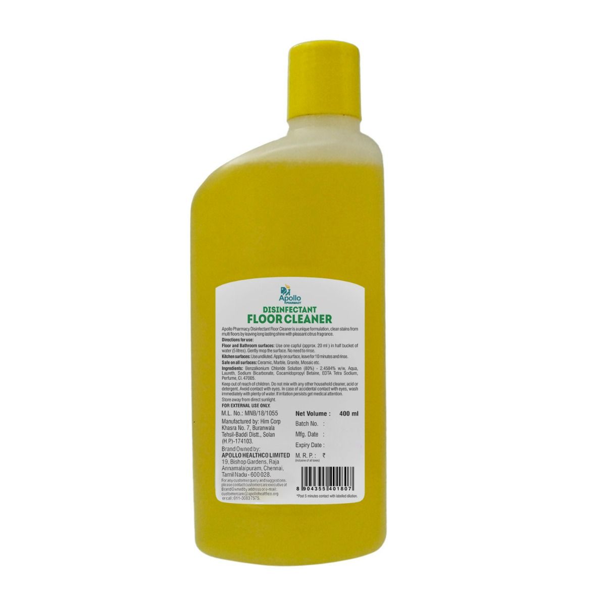 Buy Apollo Pharmacy Disinfectant Floor Cleaner, 800 ml (2x400 ml) | 19 ...