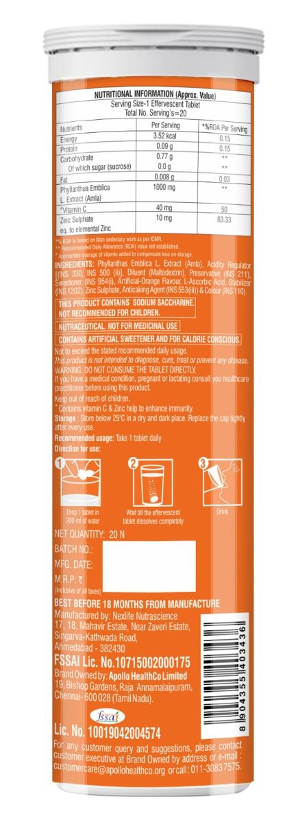 Apollo Pharmacy Vitamin C Effervescent, 20 Tablets Price, Uses, Side ...