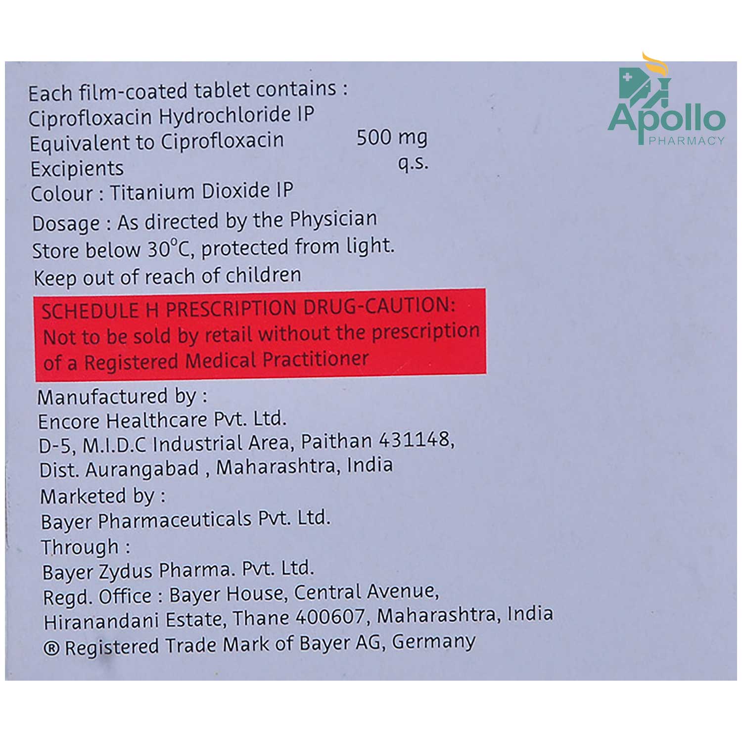 Baycip 500 Tablet 10's Price, Uses, Side Effects, Composition - Apollo ...