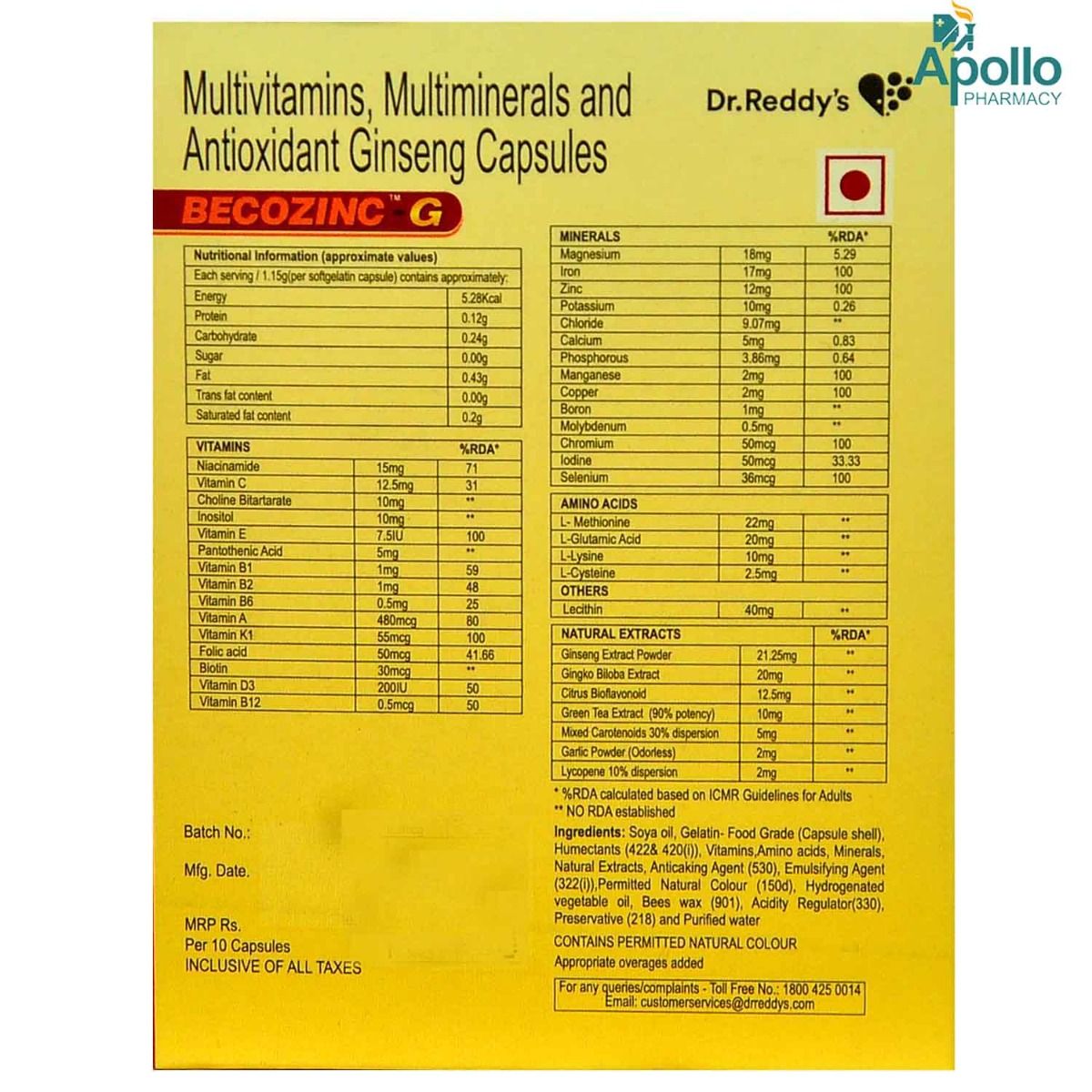 Becozinc-G Capsule 10's Price, Uses, Side Effects, Composition - Apollo ...