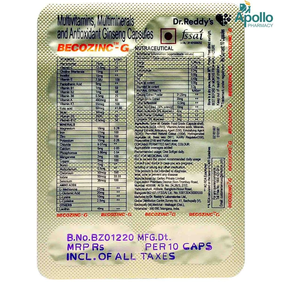 Becozinc-G Capsule | Uses, Side Effects, Price | Apollo Pharmacy