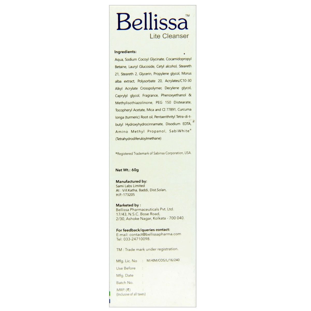 Bellissa Lite Cleanser 60 gm Price, Uses, Side Effects, Composition ...