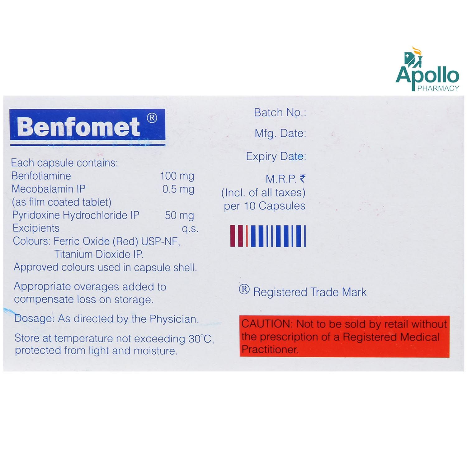 Benfomet Capsule 10's Price, Uses, Side Effects, Composition - Apollo ...