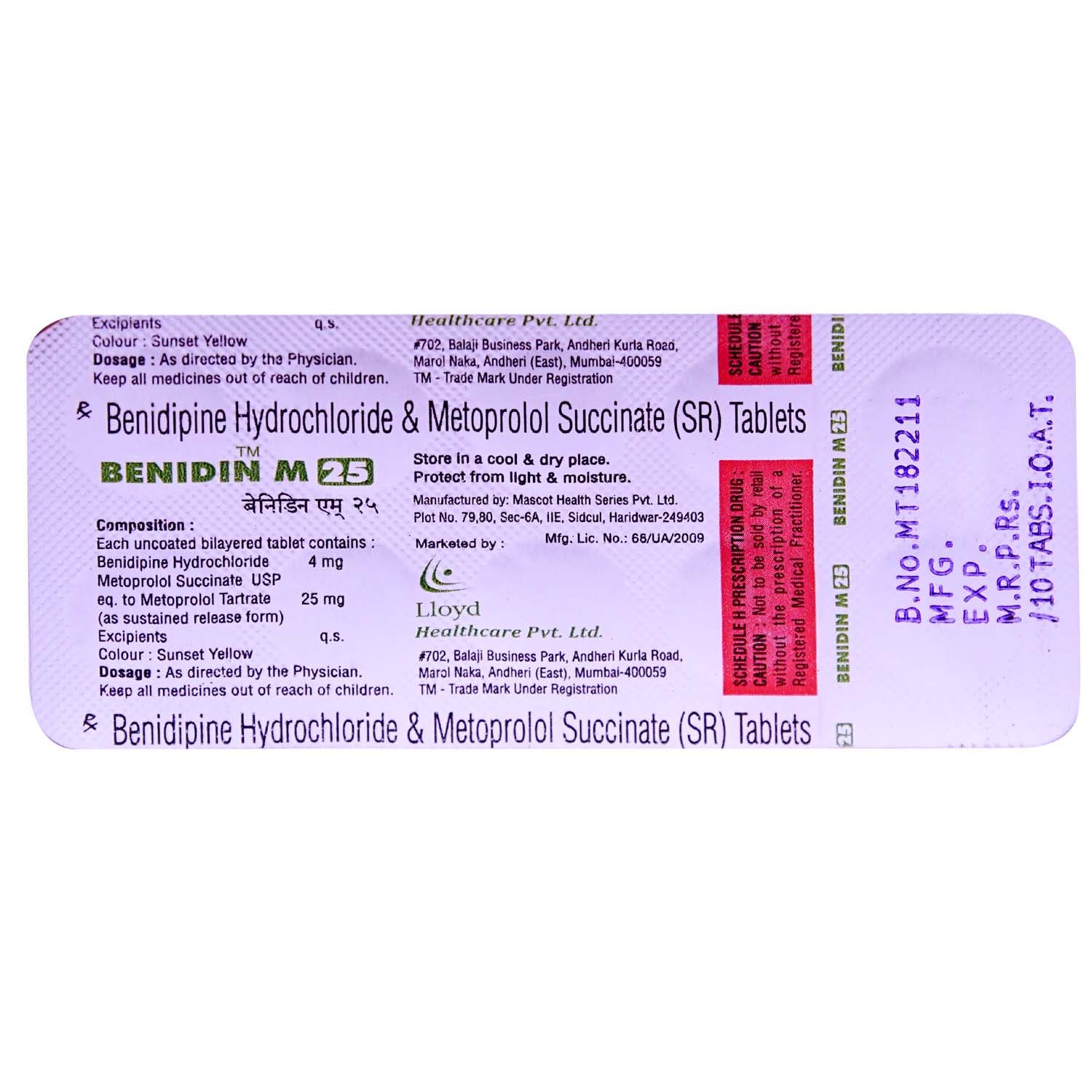 Benidin M 25 Tablet 10's Price, Uses, Side Effects, Composition ...
