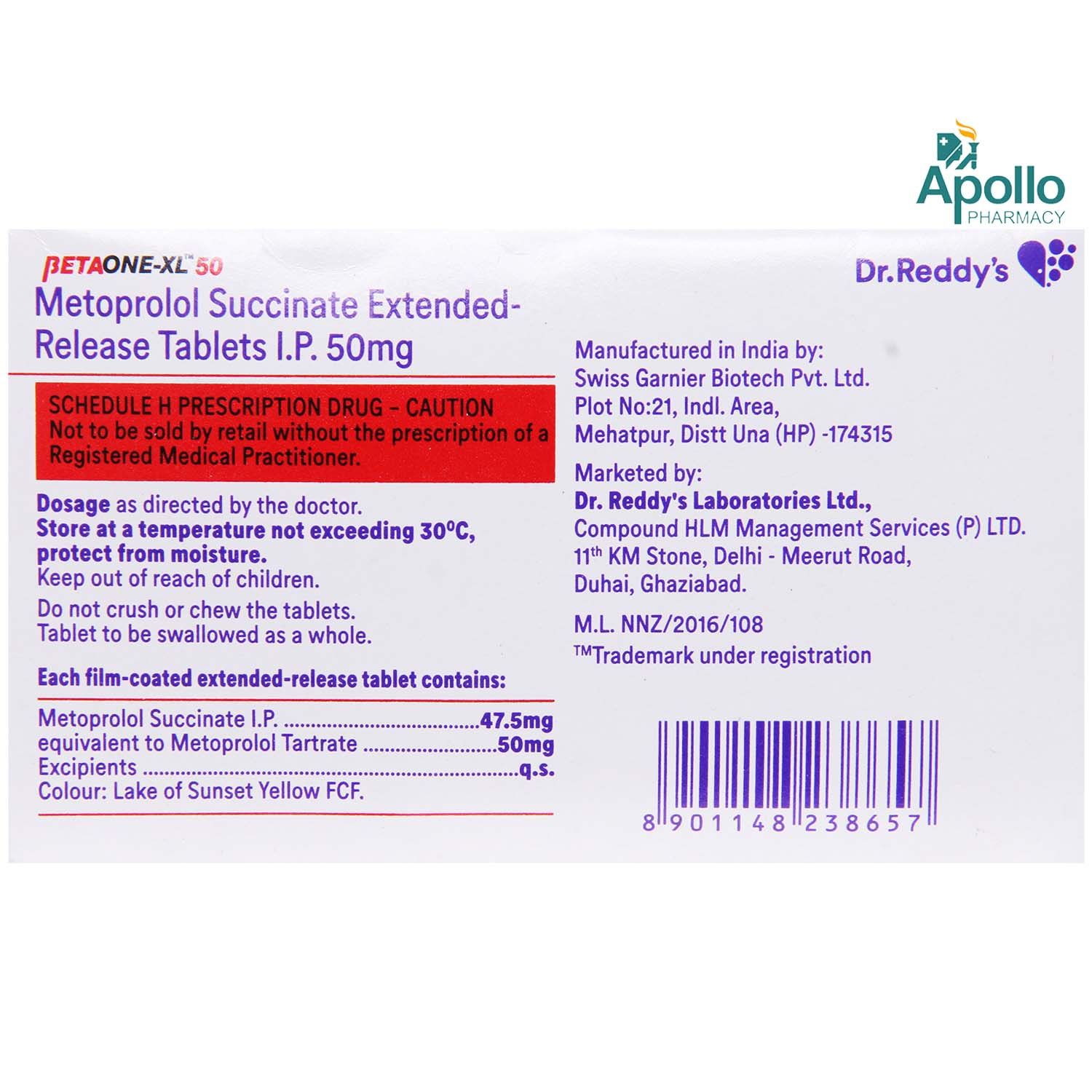 Betaone-XL 50 Tablet 15's Price, Uses, Side Effects, Composition ...
