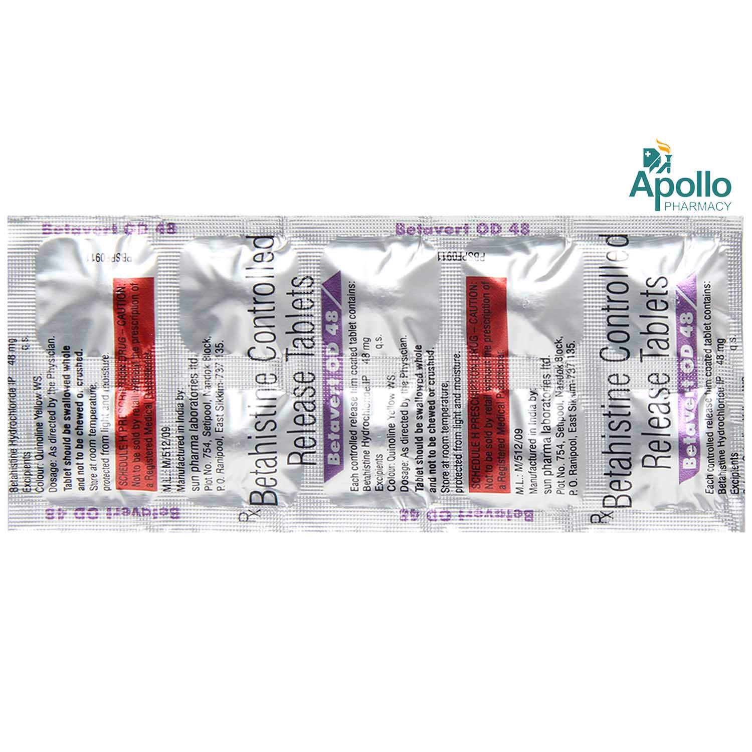 Betavert OD 48 Tablet 10's Price, Uses, Side Effects, Composition ...