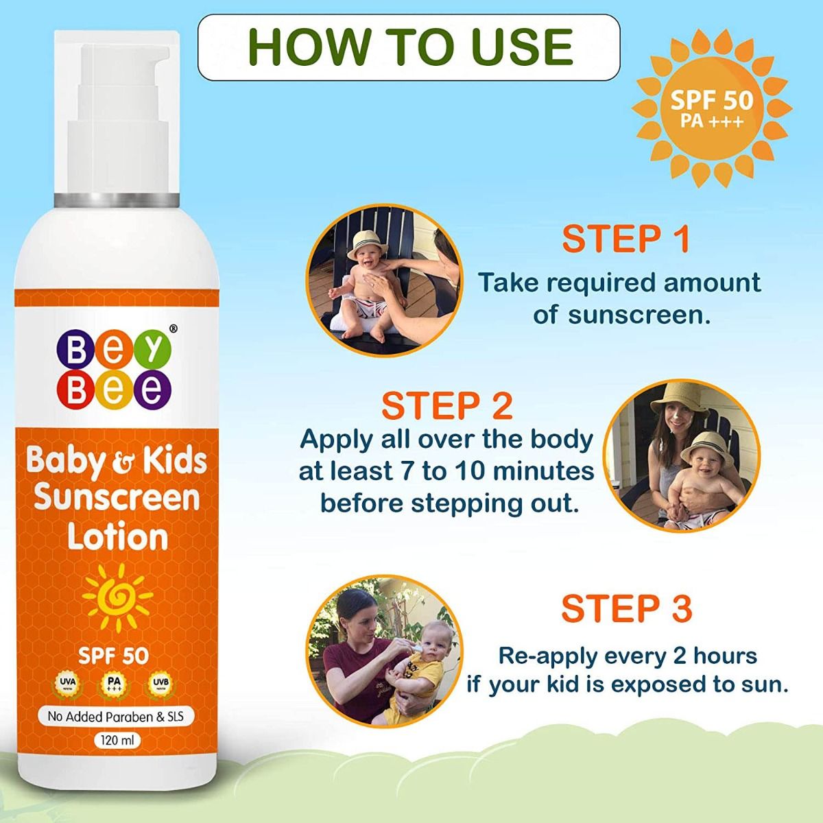 Bey Bee Baby & Kids Sunscreen Lotion SPF 50, 120 ml Price, Uses, Side ...
